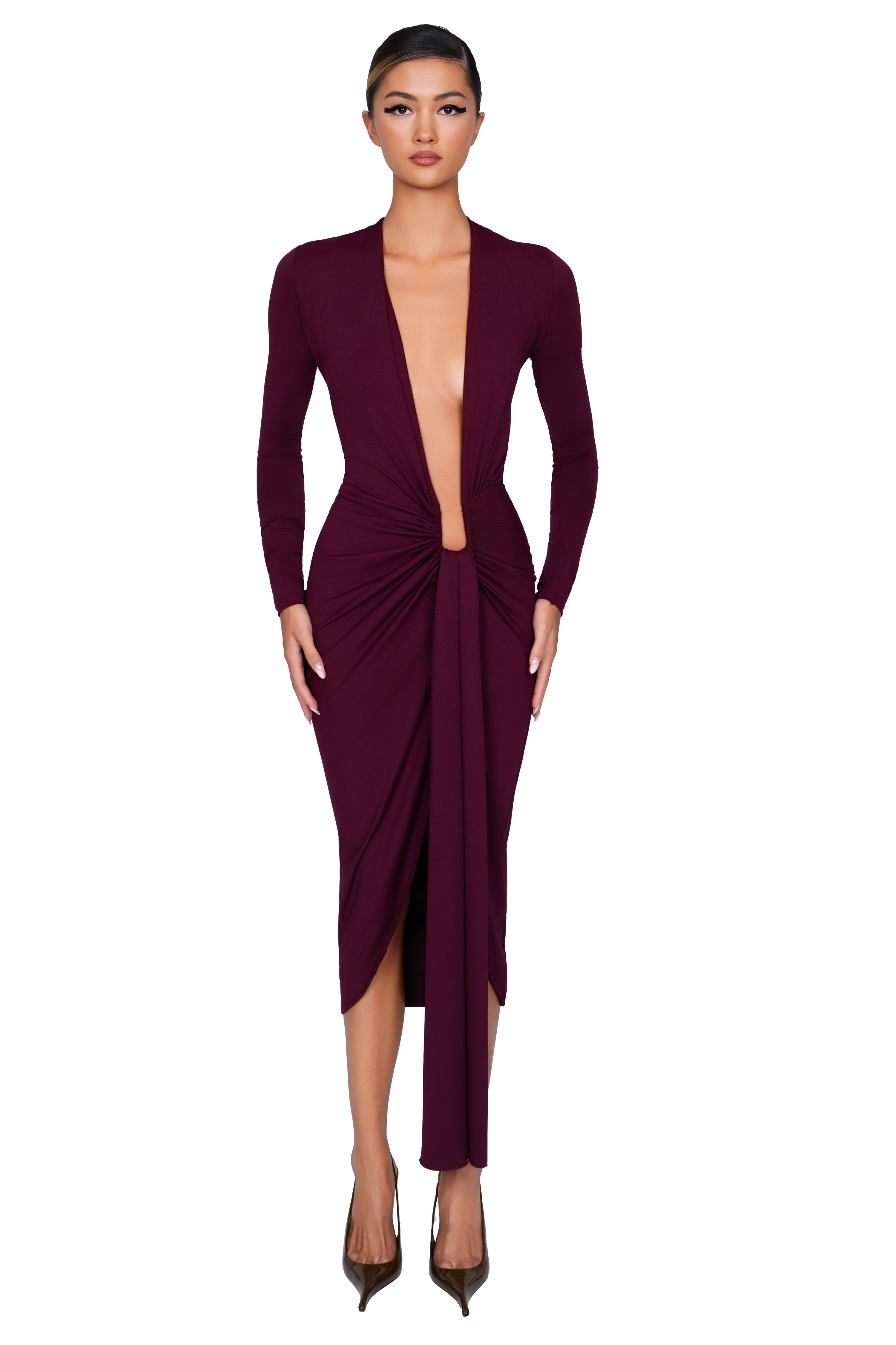 Noxra Deep Plunge Dress - Deep Berry – CouCoo
